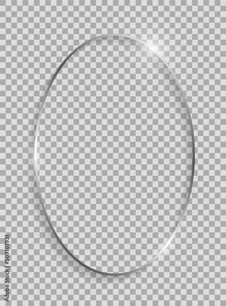 Silver oval frame with shadows and highlights isolated on a transparent ...