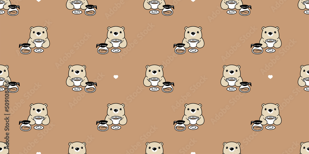 bear seamless pattern polar teddy coffee cup tea vector cartoon tile ...