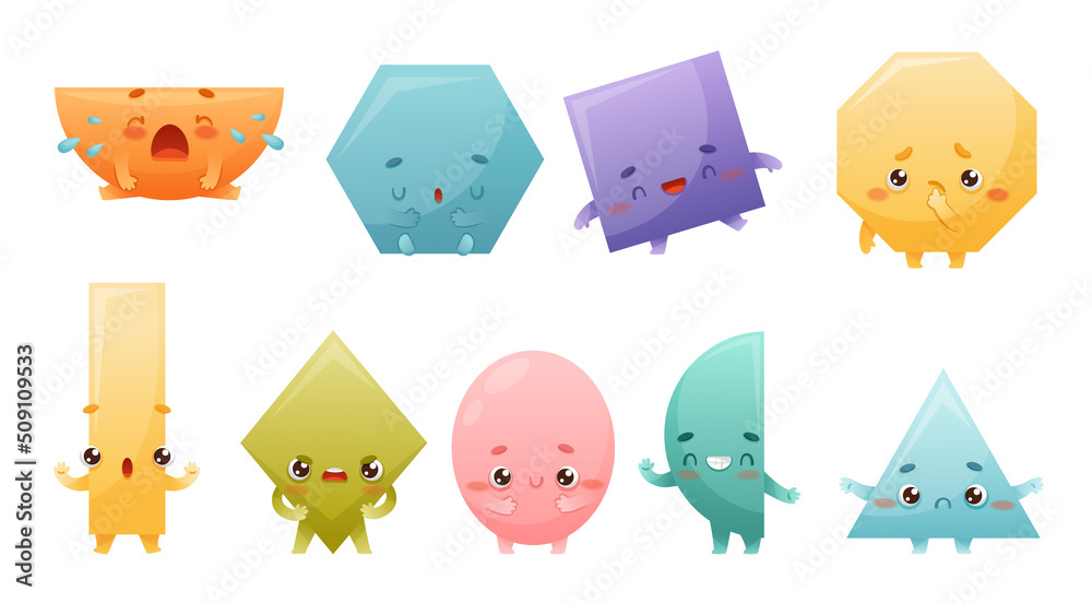 Geometric Shape Character with Different Face Expression and Emotion ...
