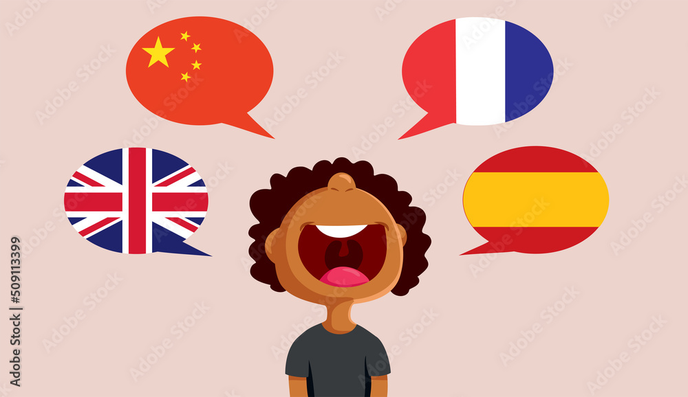 Smart Child Speaking Many Foreign Languages Vector Cartoon Illustration ...