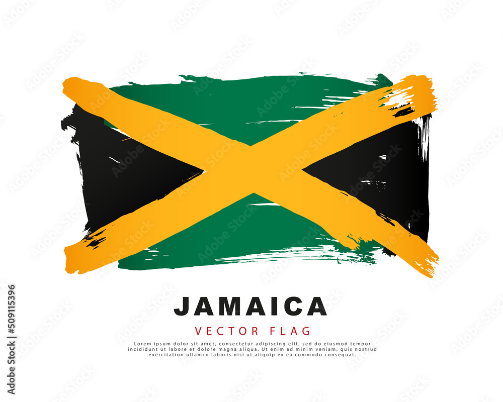 Flag of Jamaica. Green, black and yellow hand-drawn brush strokes ...