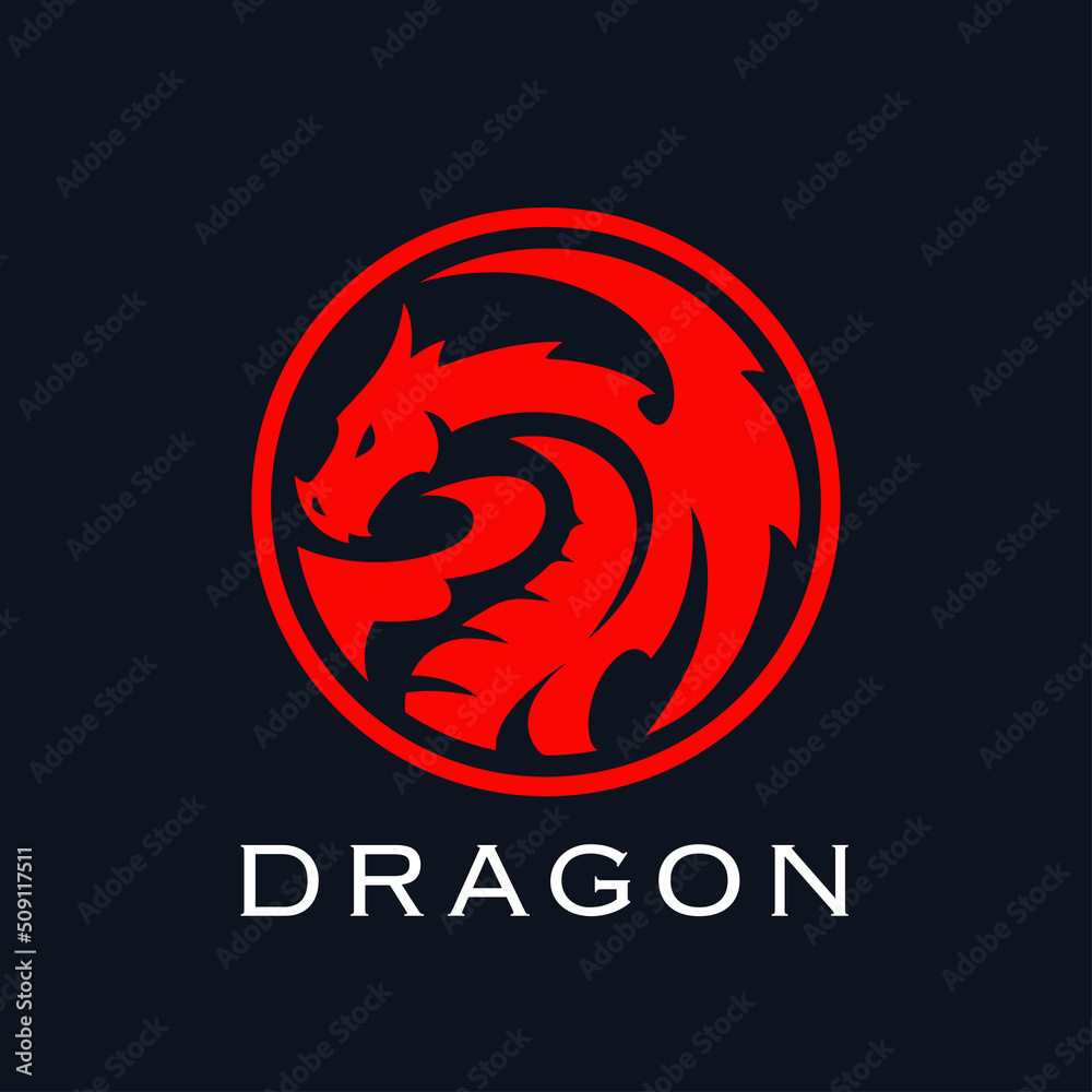 Vecteur Stock Red dragon logo icon. Ancient mythical serpent symbol ...