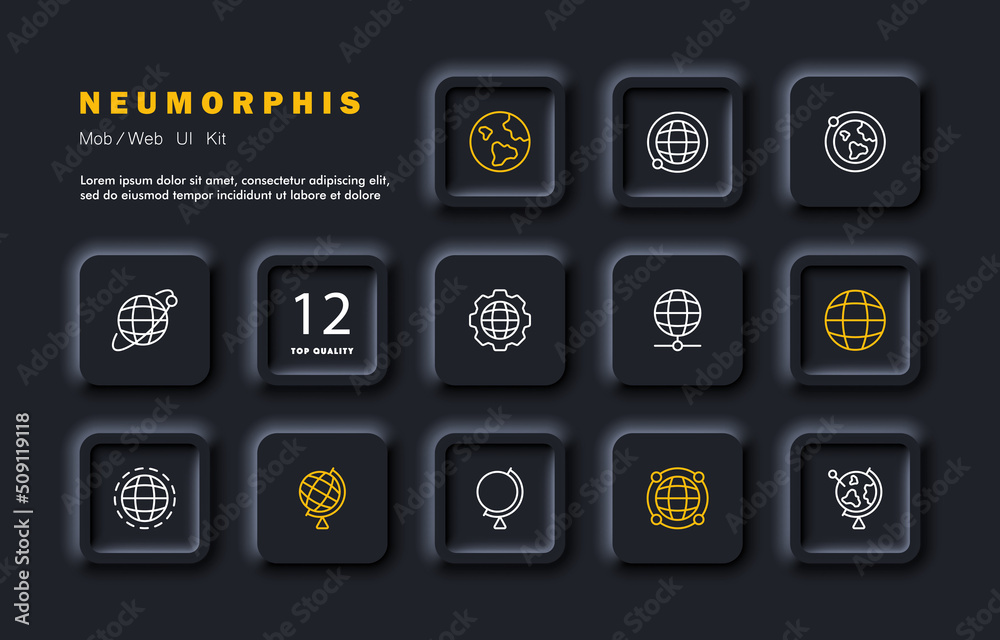 Geography set icon. Globe, world, orbit, axis, equator, earth, planet ...