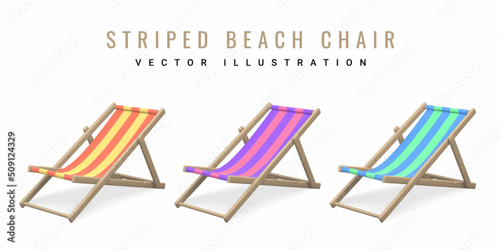 Striped beach chair. Realistic 3D deck chair isolated on white ...