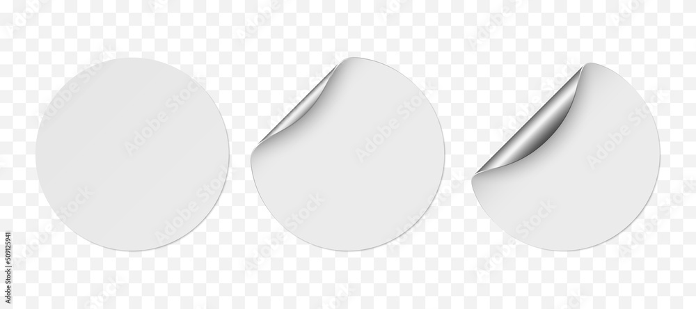 Vector white realistic circle paper stickers with silver corner ...