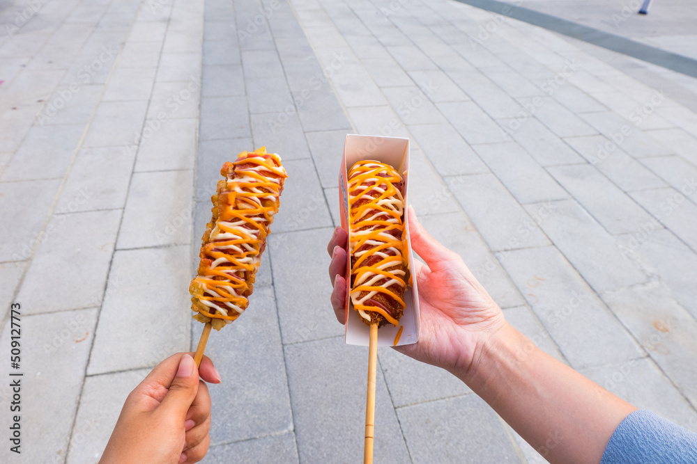 Korean Corn dog at street food, Korean Style Hot dog South Korea. Stock ...