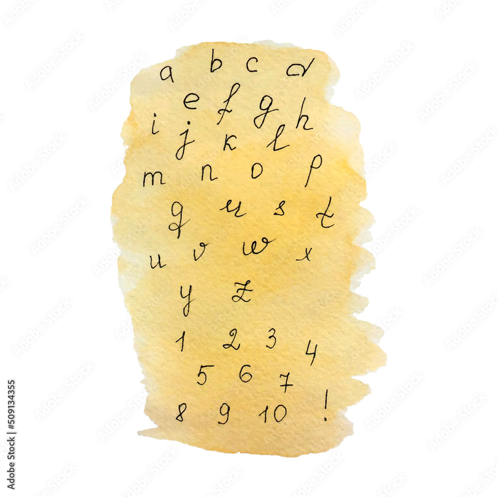Alphabet watercolor, letters and numbers on a watercolor background ...