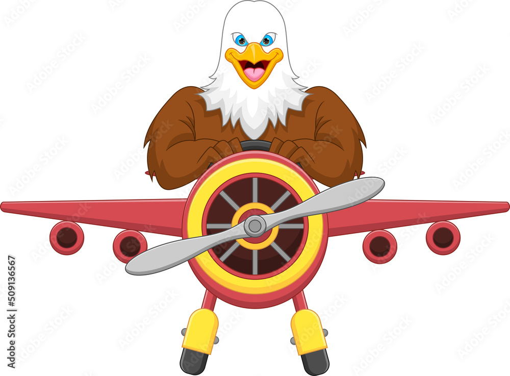 cartoon cute eagle riding a plane Stock Vector | Adobe Stock
