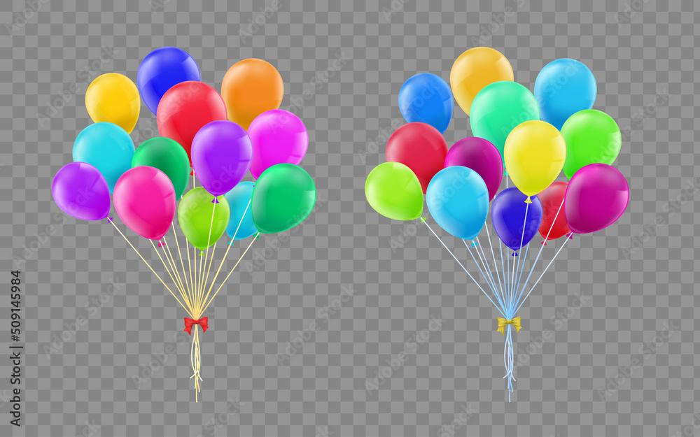 Bunch of colorful balloons. Template isolated on transparent background ...