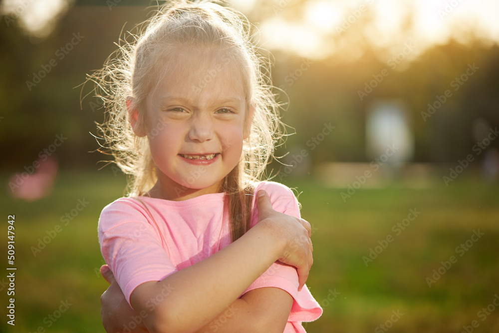 Fanny child face. Sweet little girl with a toothless smile. The first ...