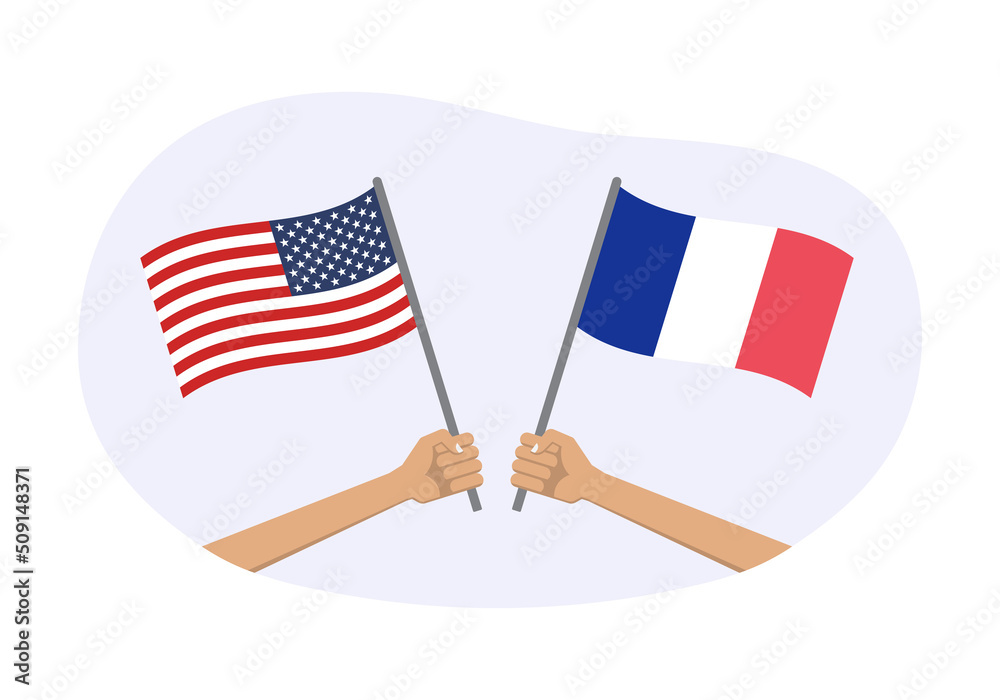 France and USA flags. American and French national symbols with ...