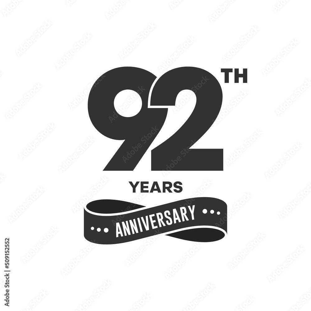 92 years anniversary logo with black color for booklet, leaflet ...