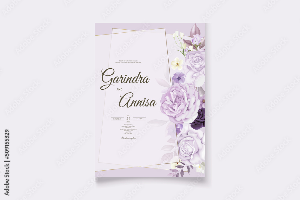 Beautiful purple floral frame wedding invitation card template Premium ...