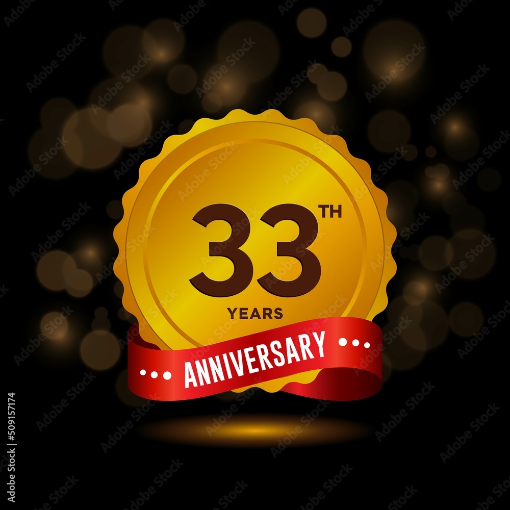 33 years anniversary logo with ribbon, golden Anniversary for booklet ...