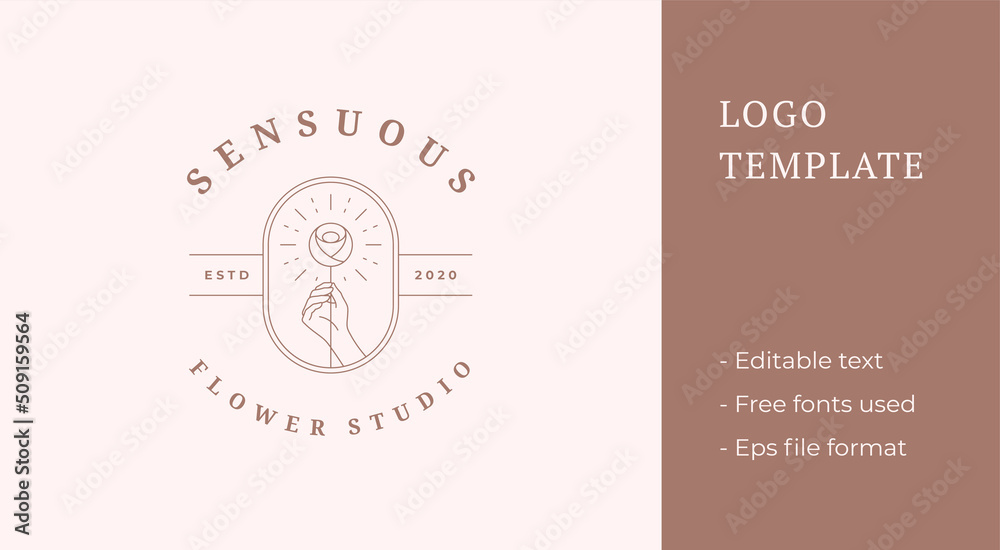 Logo with female hand holding artificial flower line style Stock Vector ...