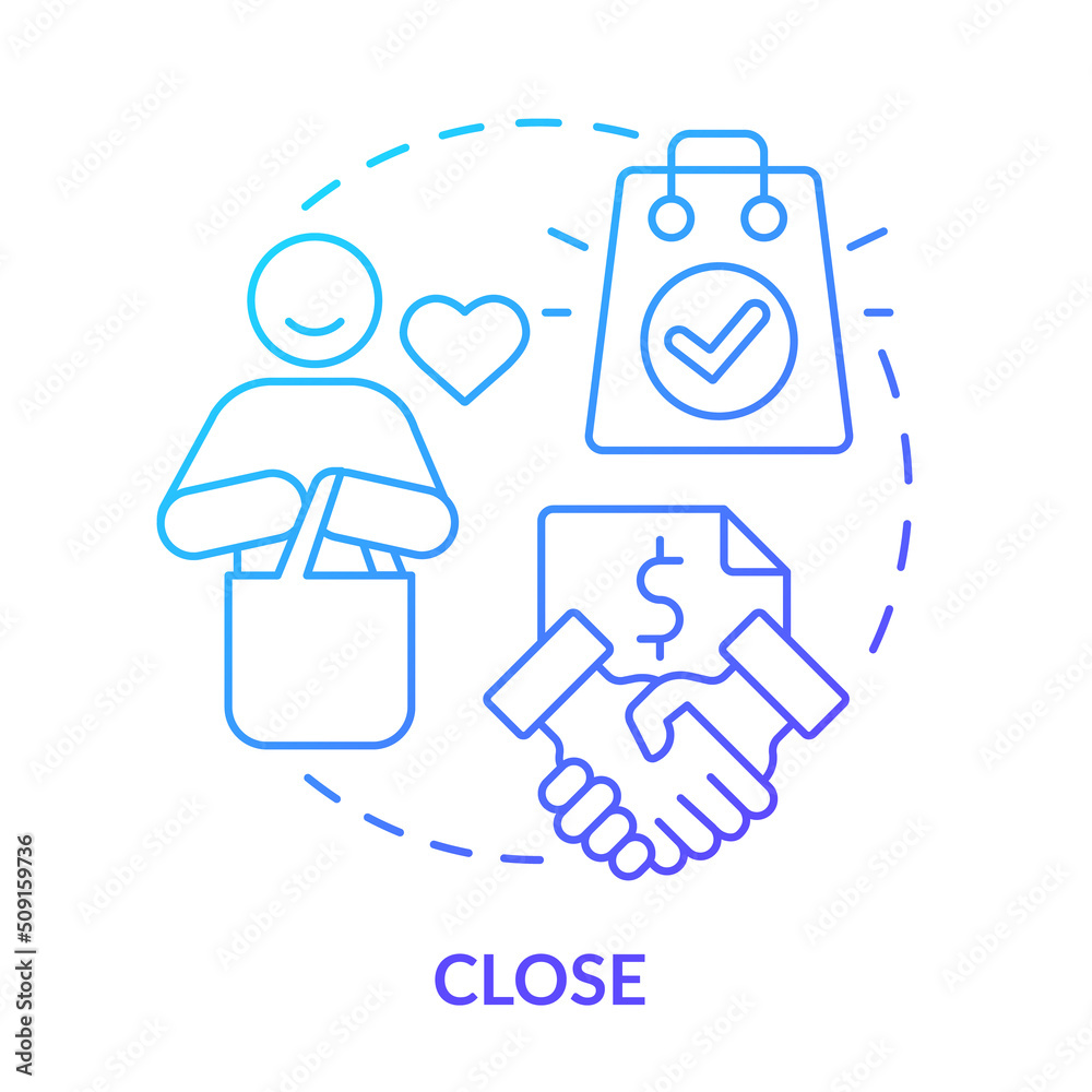 Close blue gradient concept icon. Sales process abstract idea thin line ...