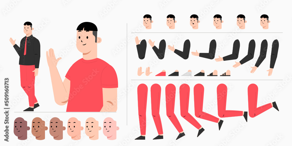 Young man character creation kit design for animation. City casual ...