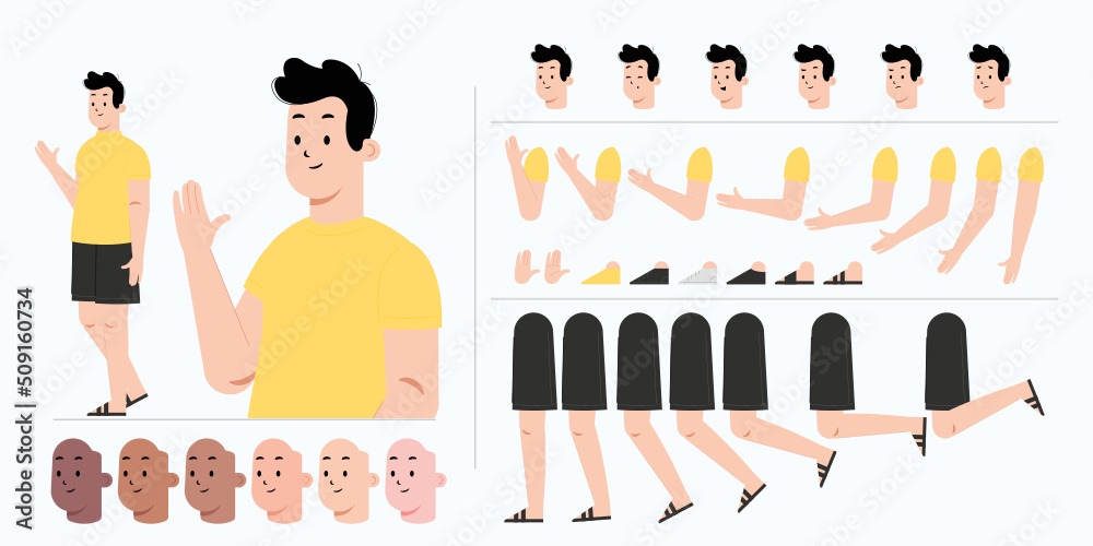Young man character creation kit design for animation. City casual ...