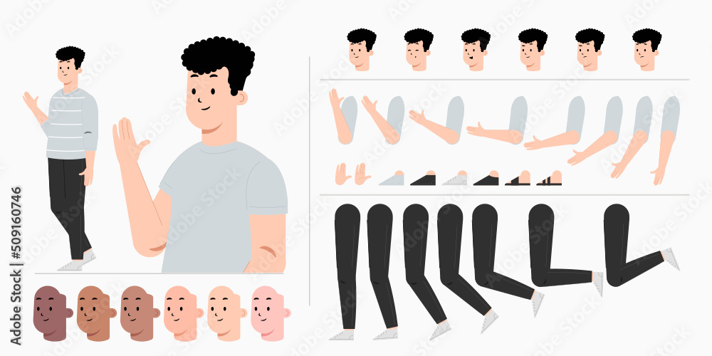 Young man character creation kit design for animation. City casual ...