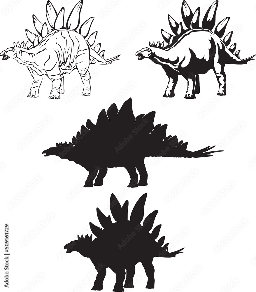 stegosaurus, dinosaur realistic image, vector, positions, illustration ...