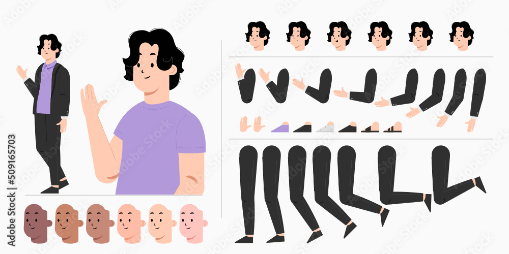 Young man character creation kit design for animation. City casual ...