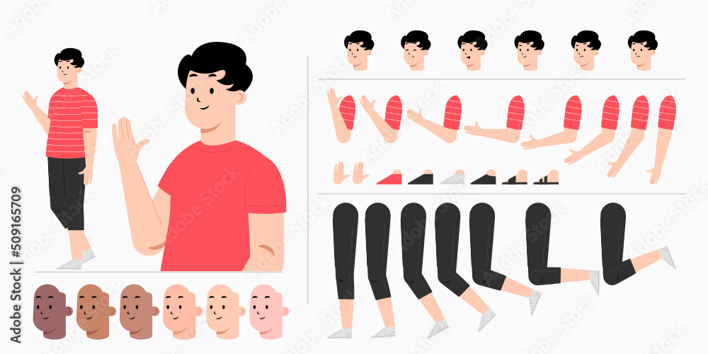 Young man character creation kit design for animation. City casual ...