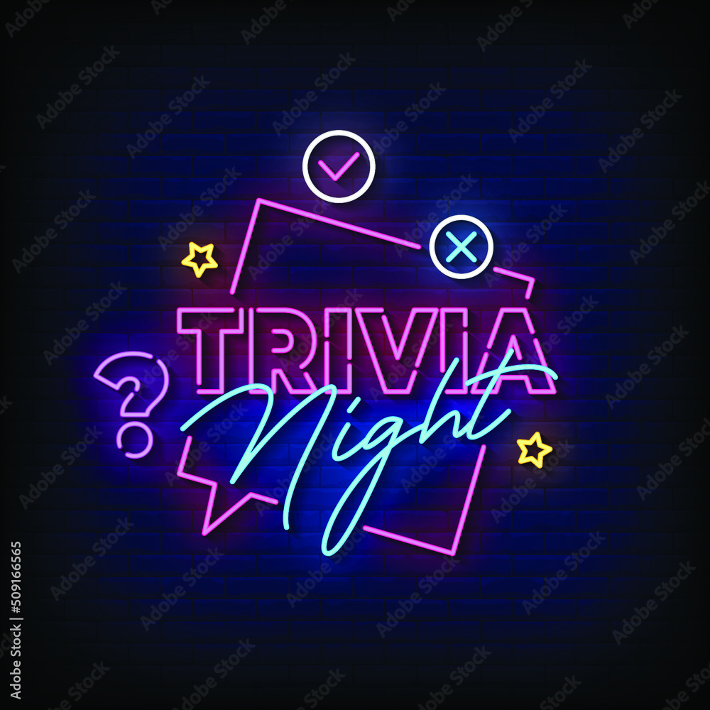 Trivia Night Neon Sign On Brick Wall Background Vector Stock Vector ...