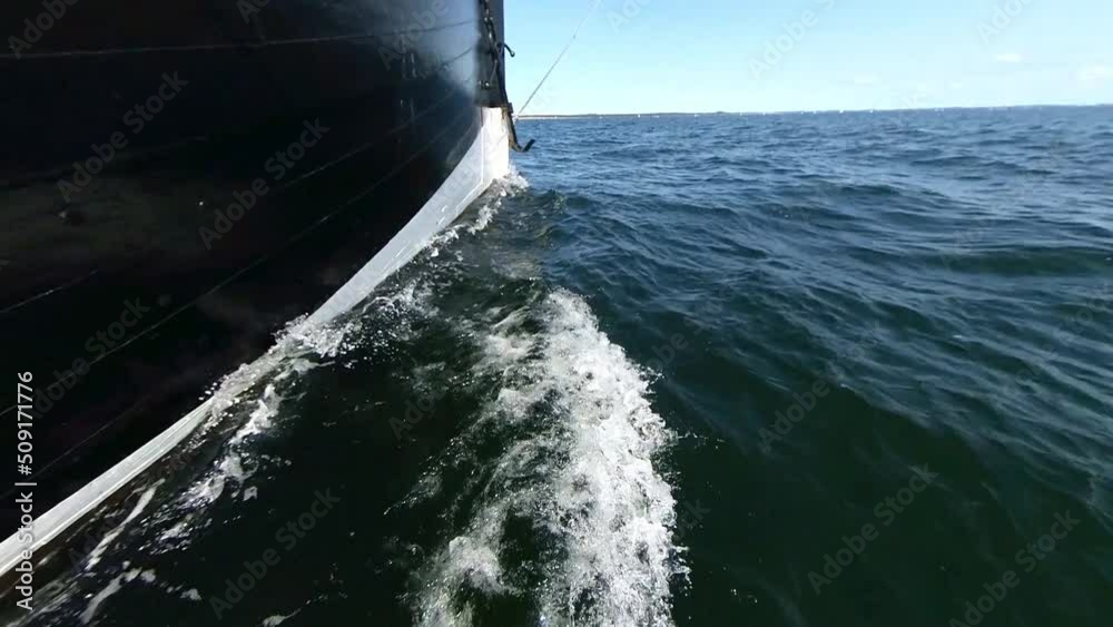 Old Sailing Ship with Bow Wave and Anchor in Summer - Side View fo the ...