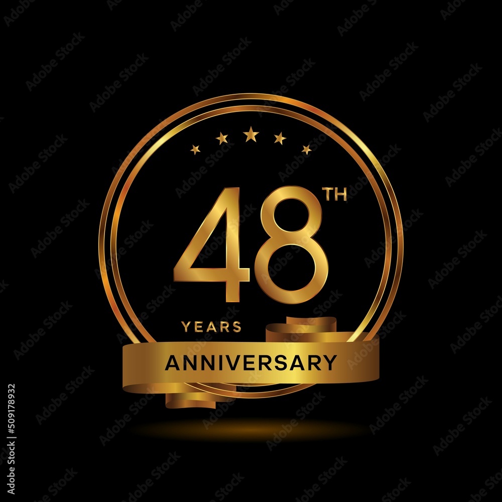 48 years anniversary logo with gold color and ribbon for booklet ...