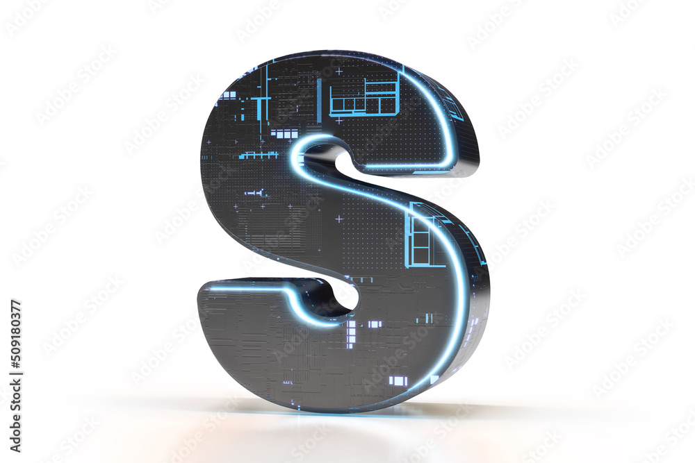 Robotic design font typeset letter S. Suitable for technology ...
