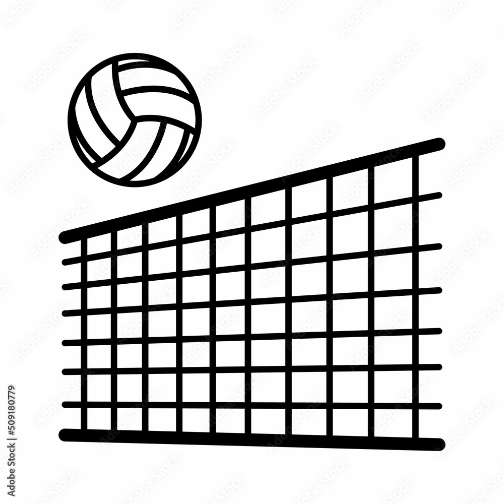 Volleyball is a team game. A ball flying over a volleyball net. Grid in ...