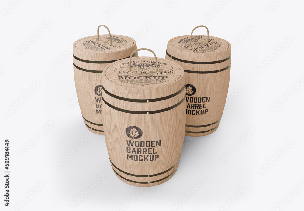 Wooden Barrel Container Mockup Stock Template | Adobe Stock