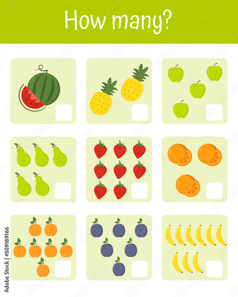 How many counting game with different fruit for kids. Mathematics ...