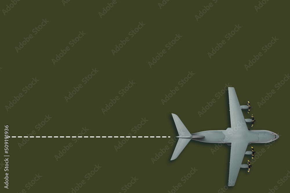 Airbus A400M isolated on uniform army green background with dotted ...