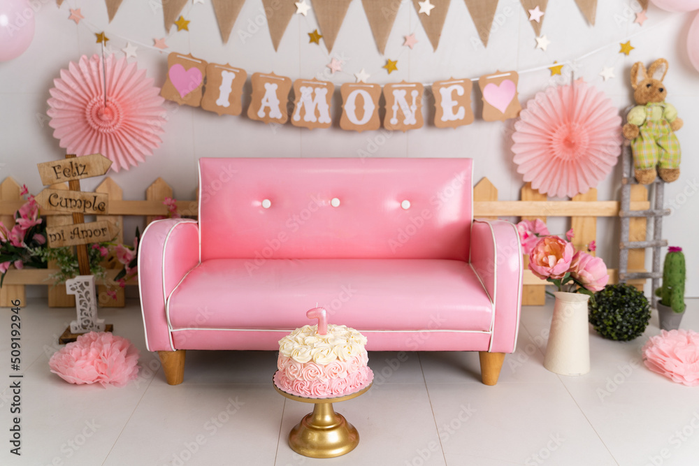 first birthday background for girl Stock Photo | Adobe Stock