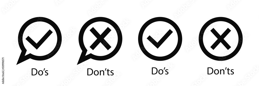 Dos and dont. Tick and cross for do or don. Outline icons of wrong and ...