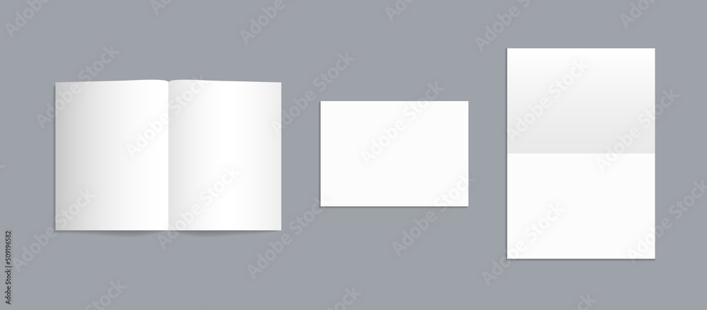 Blank brochure. Mockup of empty brochure with fold. White card, leaflet ...