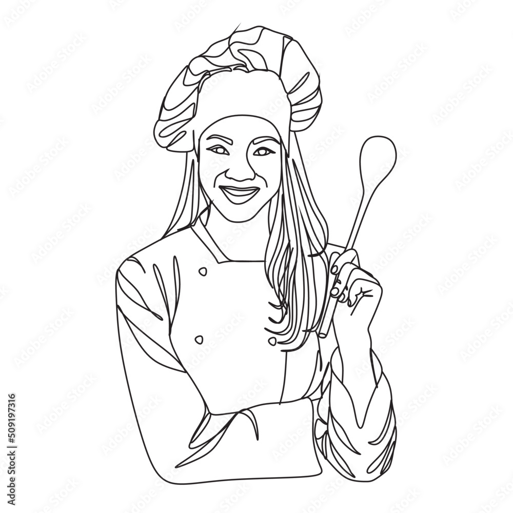 Chef Vector art drawing.Line art.Chef Hat Clipart, Fast Food, Steak ...
