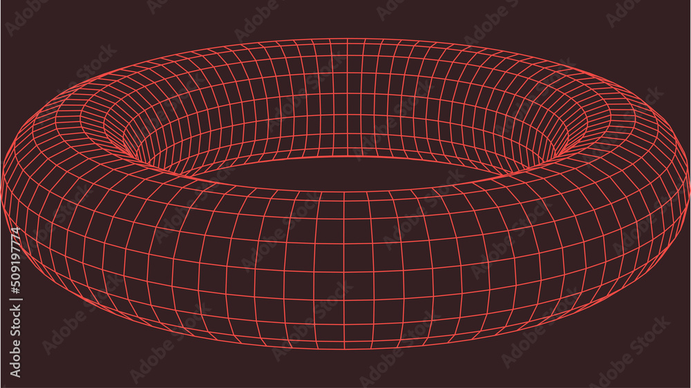 Wireframe 3D torus. Perspective grid background texture. Meshy torus ...