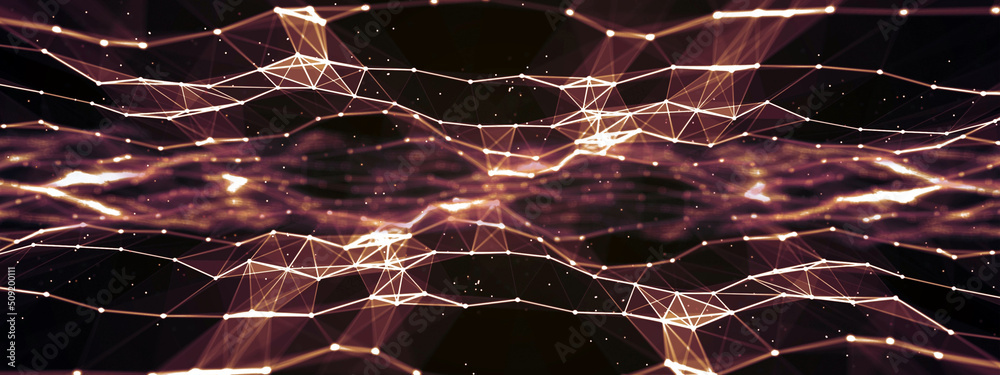 Geometric neon fire background. Design field of lines, dots, glass ...