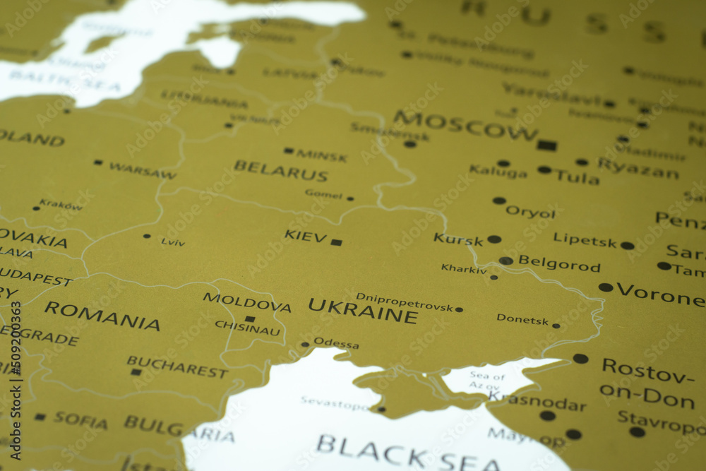 Part of the map of eastern Europe with Ukraine, Belarus, and Russia ...