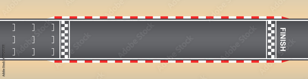 Racing track top view with cars, start and finish lines. Roadway for ...