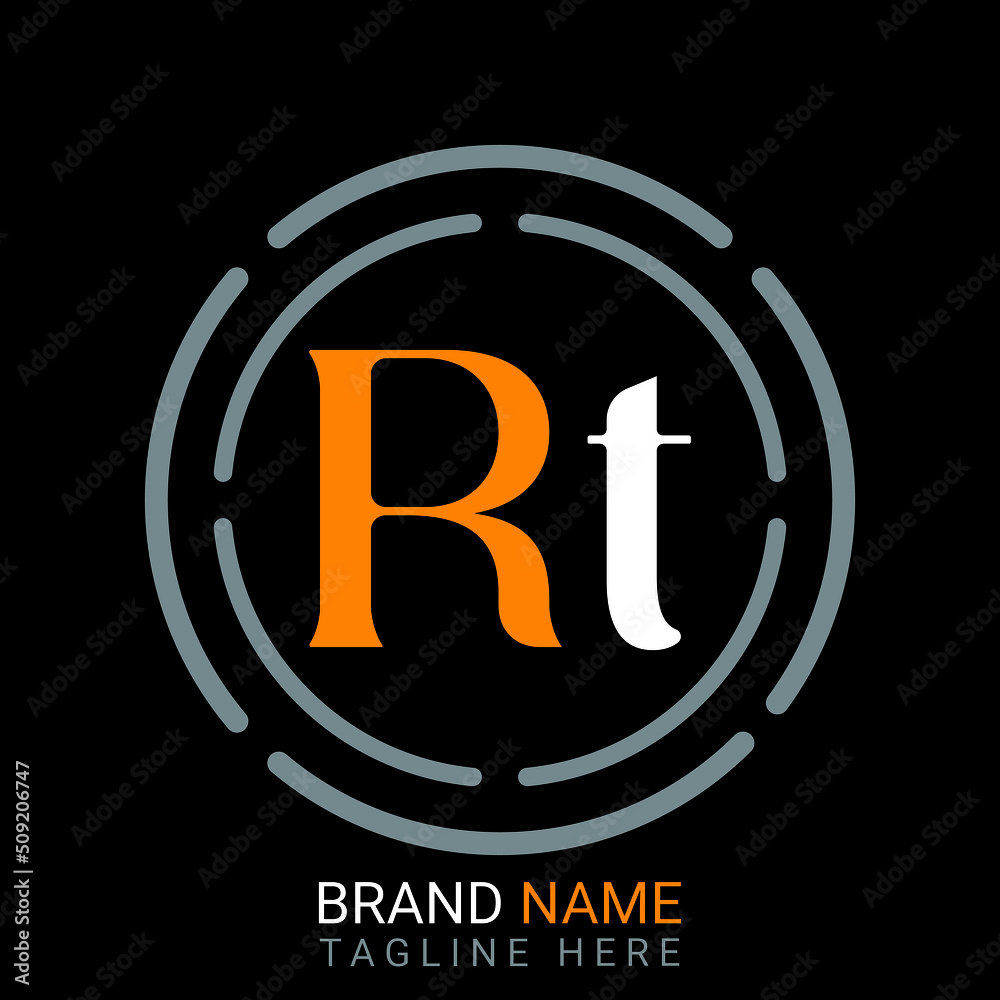 Rt Letter Logo design. black background. Stock Vector | Adobe Stock