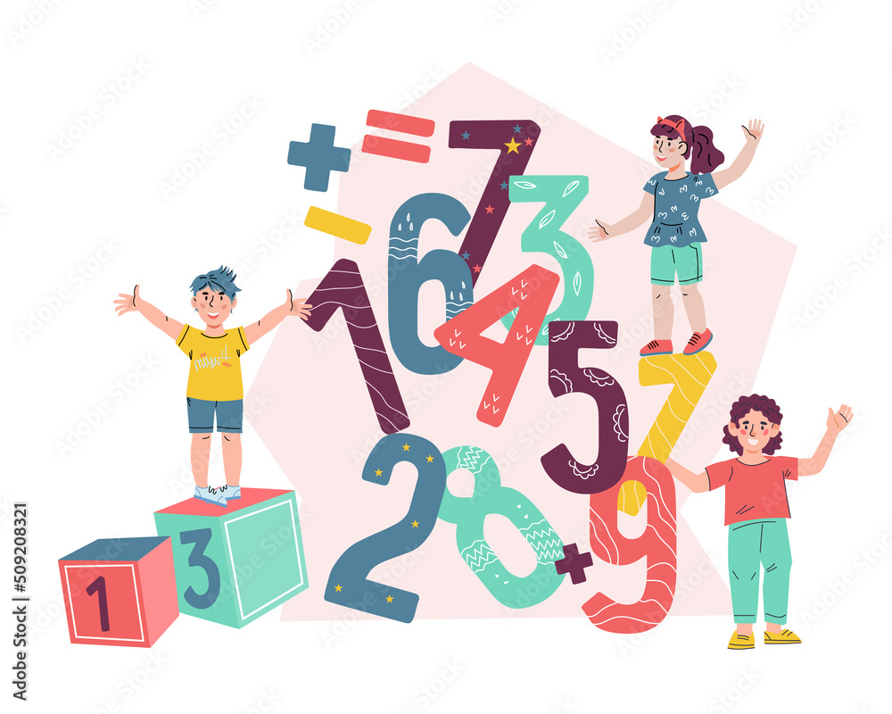 Kids math classes and school arithmetic lessons banner, flat vector ...