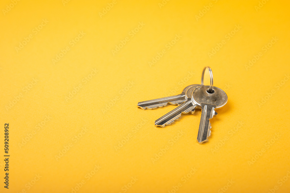 House keys .Composition on yellow background.Design element.Real estate ...