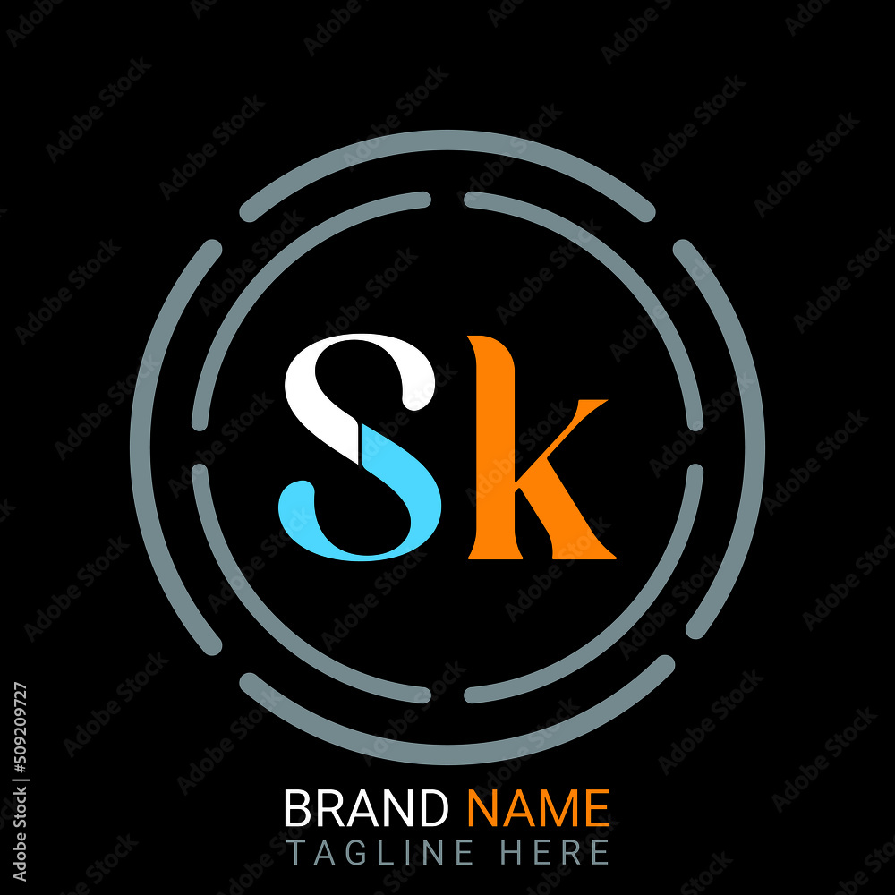 Sk Letter Logo design. black background. Stock Vector | Adobe Stock