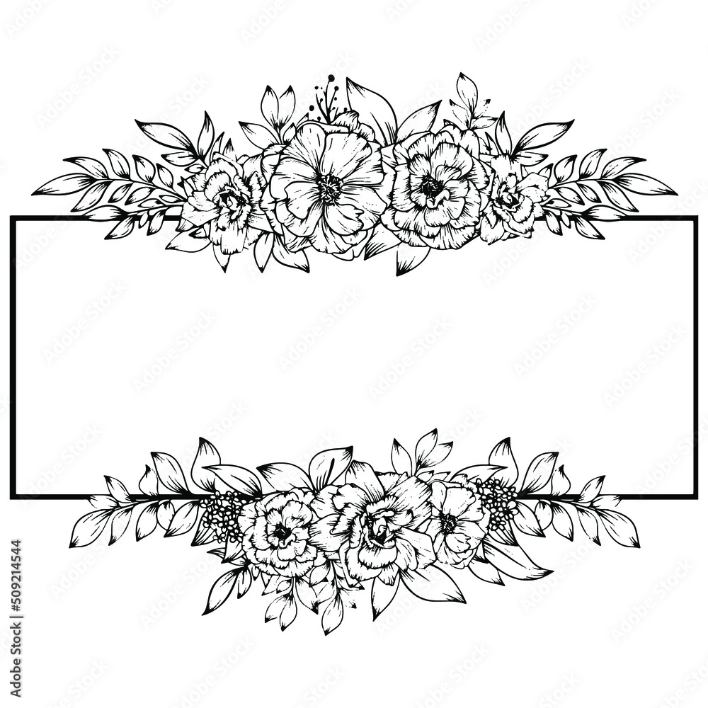 geometric frame with outline rose flower Stock Vector | Adobe Stock