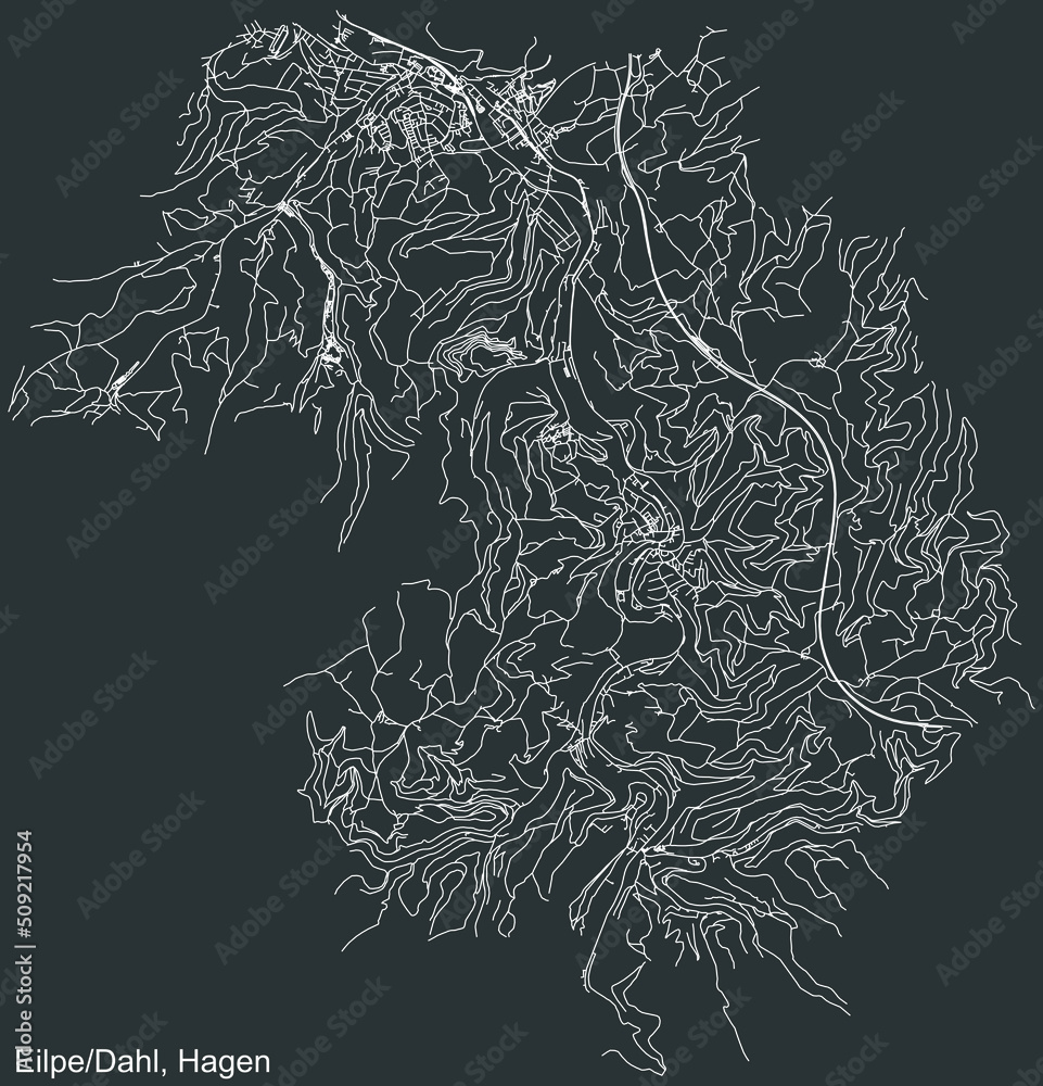 Detailed negative navigation white lines urban street roads map of the ...