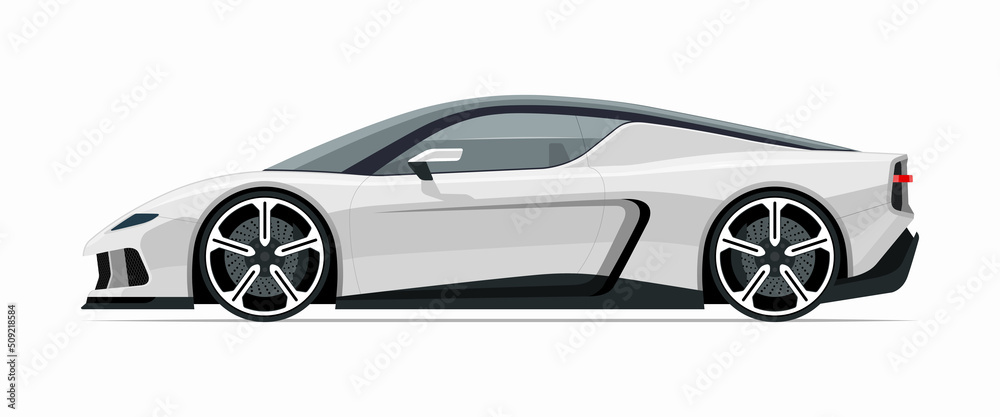 Modern sports car mockup. Left side view of a sports coupe isolated on ...