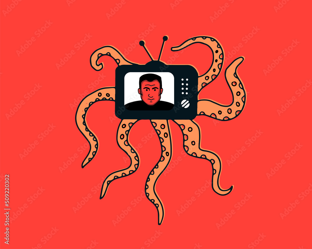 A character in the form of an octopus, who has a TV instead of a head ...